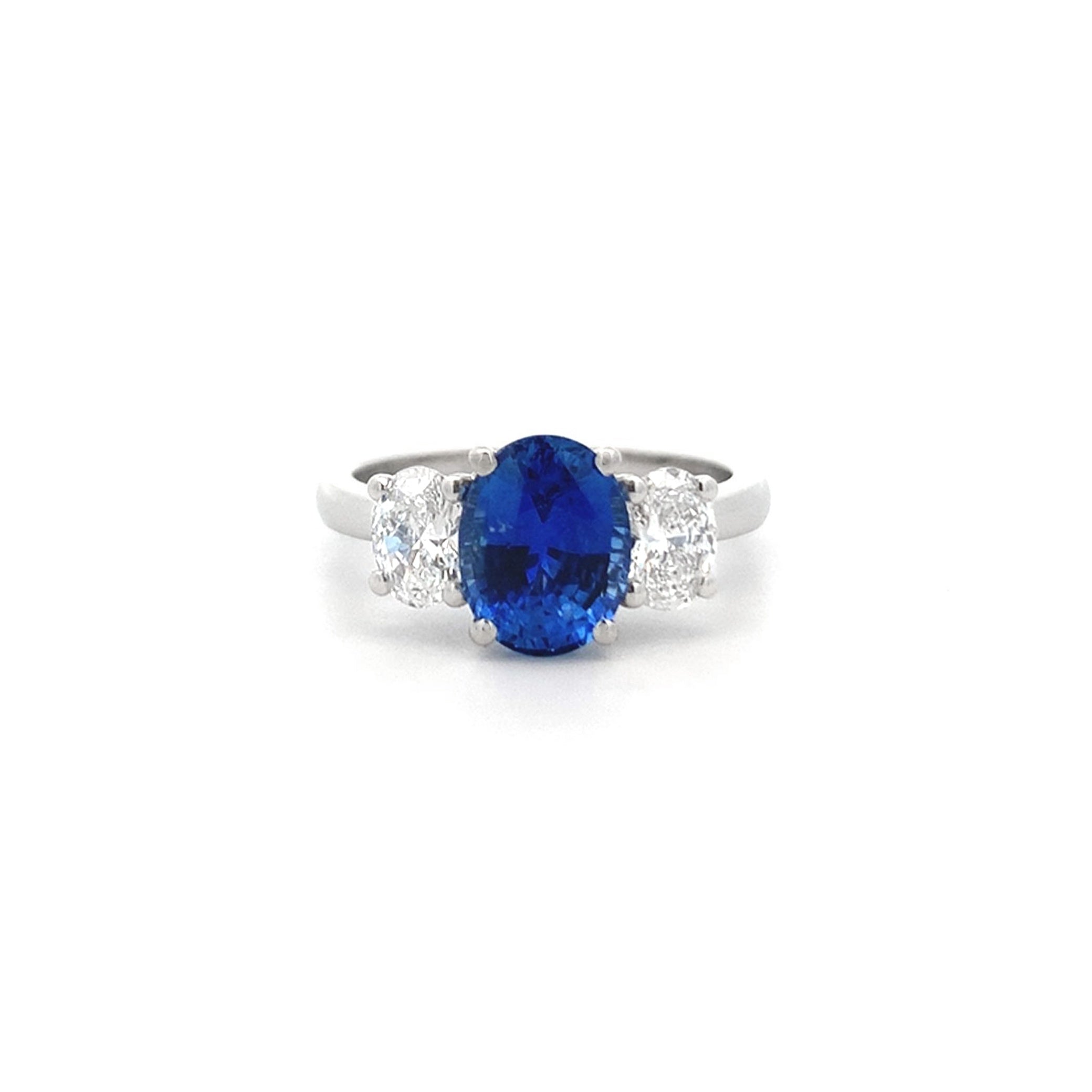 Enchant: Oval Cut Sapphire and Diamond Three Stone in Platinum | 2.18c ...