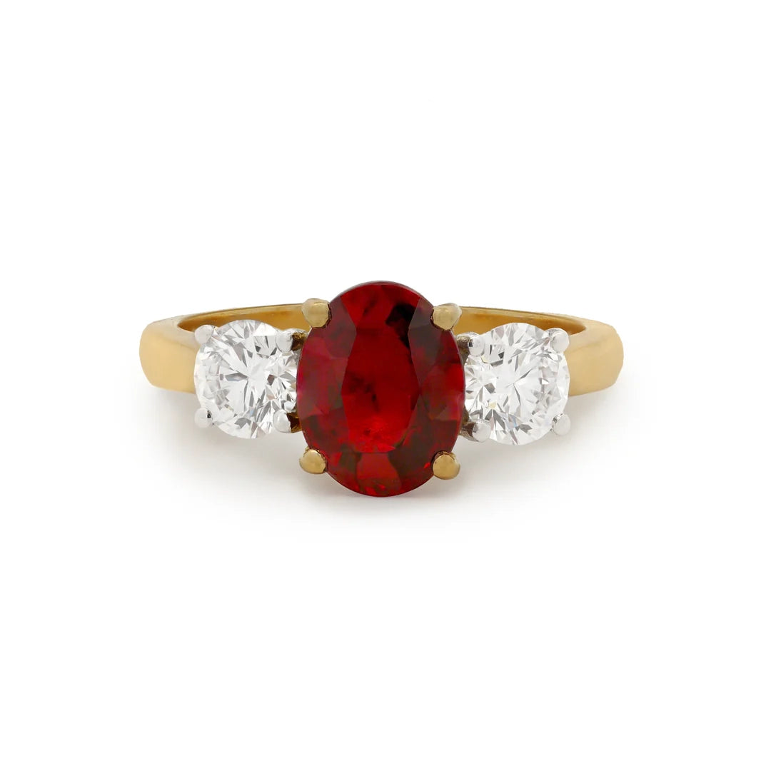 Enchant: Ruby and Diamond Three Stone Ring in Yellow Gold | 2.49ct ...