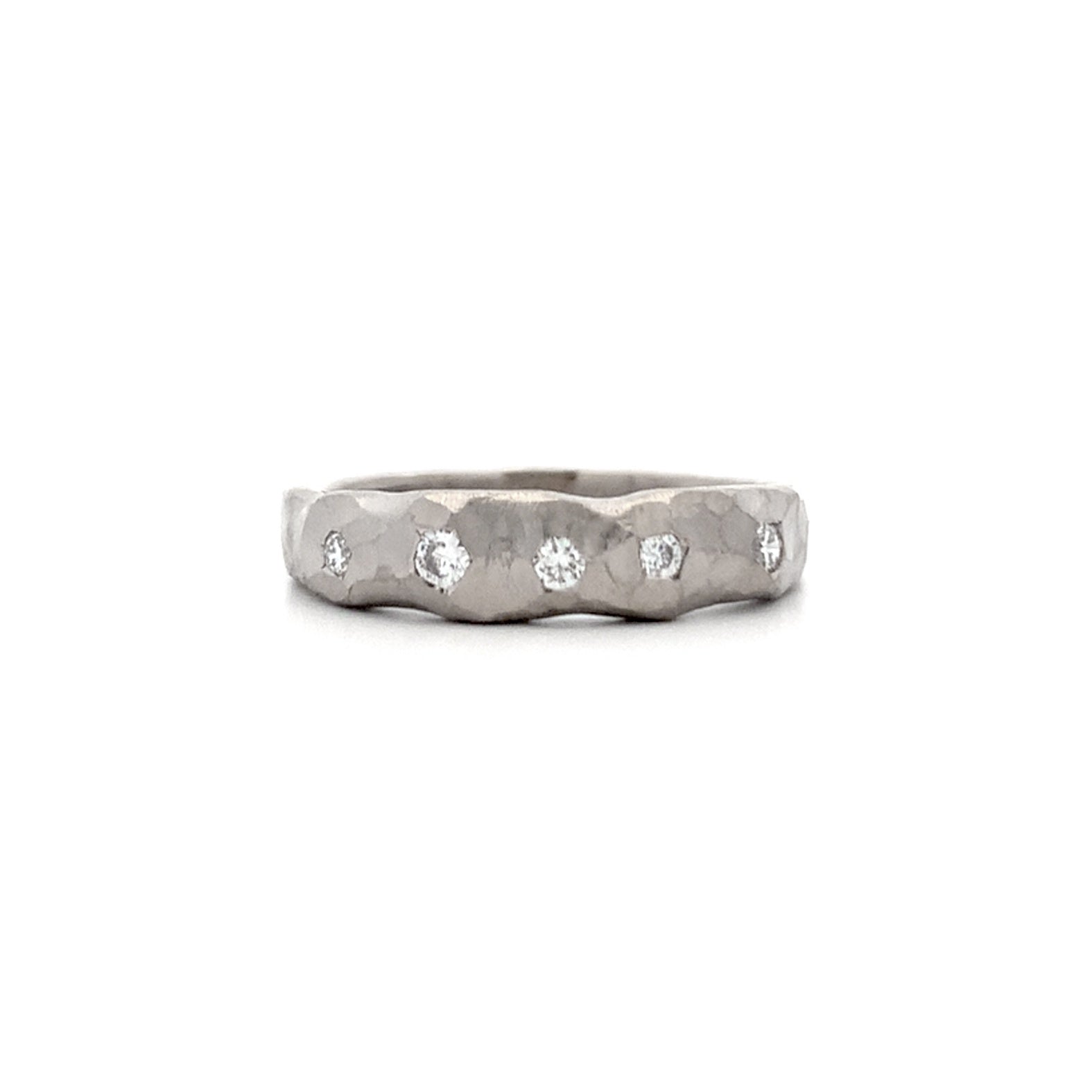 Brilliant Diamond Hammered Finish Ring in White Gold – The Village ...
