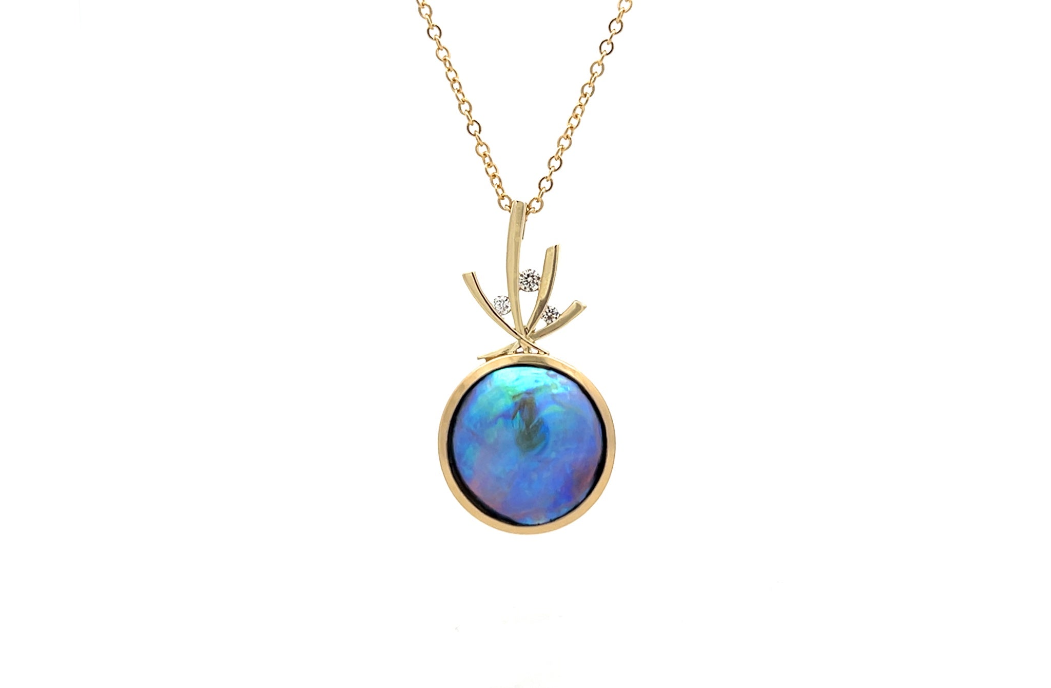 Paua Pearl and Brilliant Cut Diamond Pendant in Yellow Gold | 0.16ctw ...