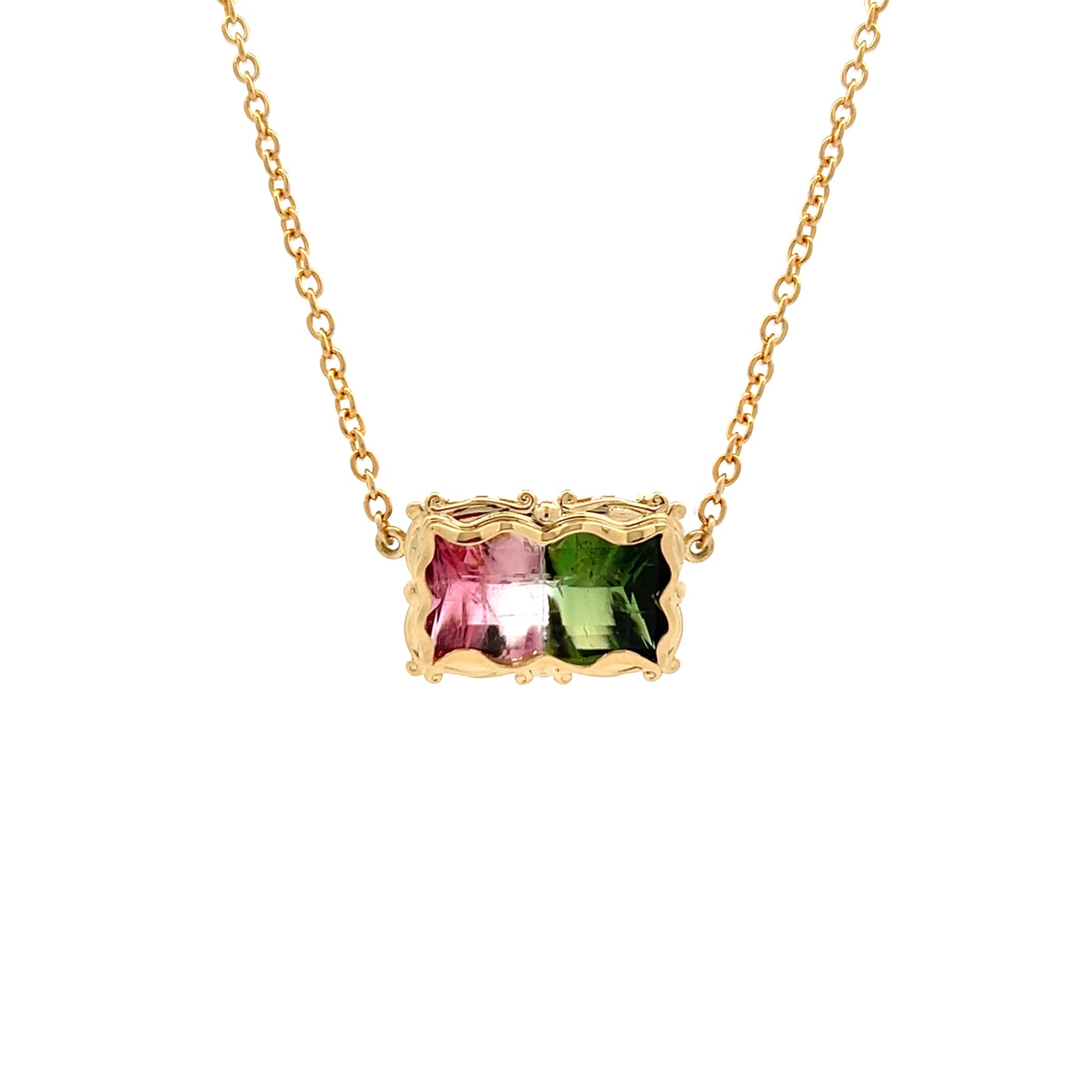 Watermelon Parti Tourmaline Portrait Pendant in Yellow Gold | 6.57ct ...