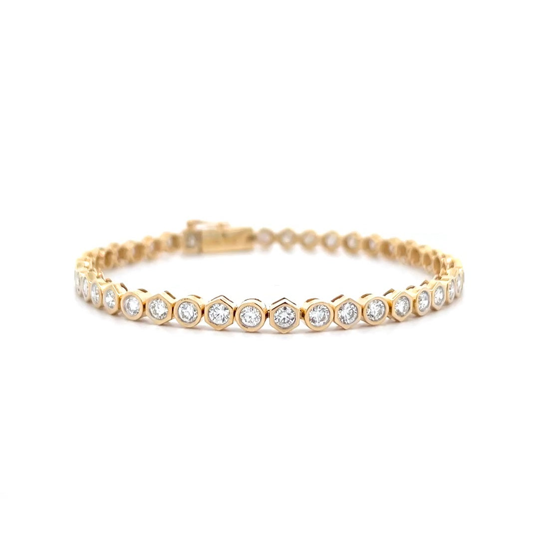 Brilliant Cut Diamond Hexagonal Tennis Bracelet in Yellow Gold | 4.23c ...
