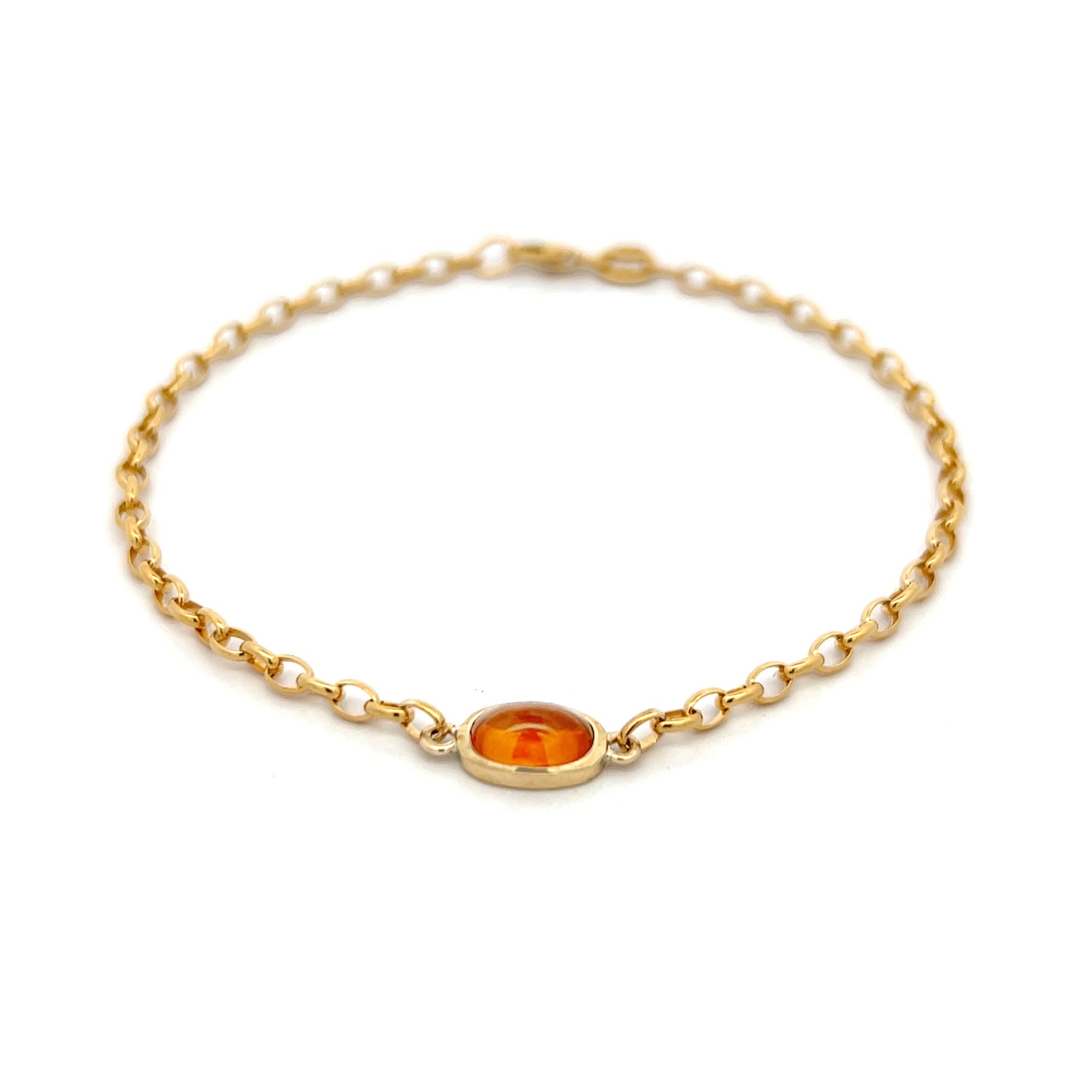 Cabochon Cut Orange Sapphire Belcher Bracelet in Yellow Gold | 1.39ct ...