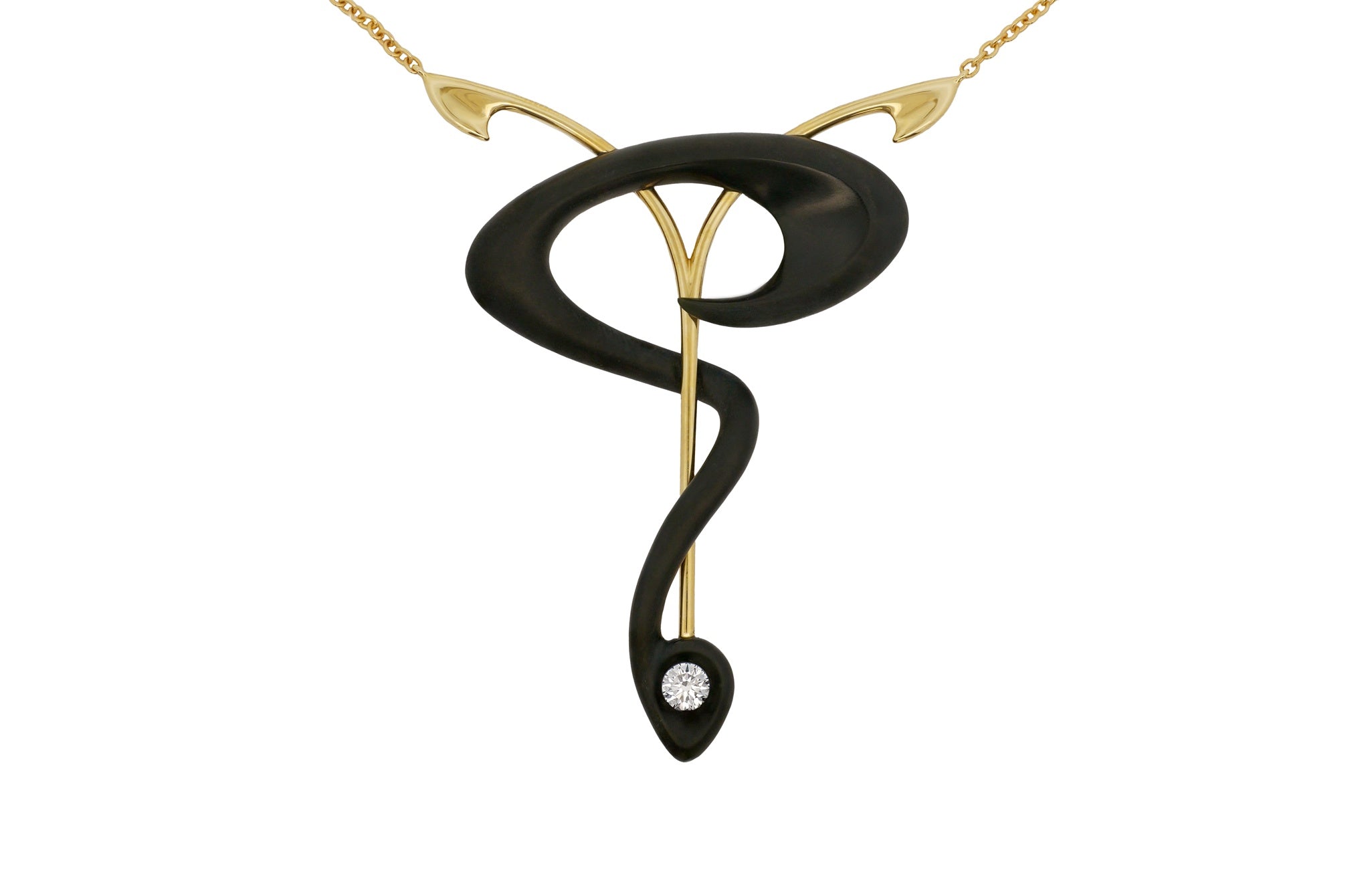 Cupid: Floeting® Diamond and Black Jade Pendant in Yellow Gold | 0.34c ...