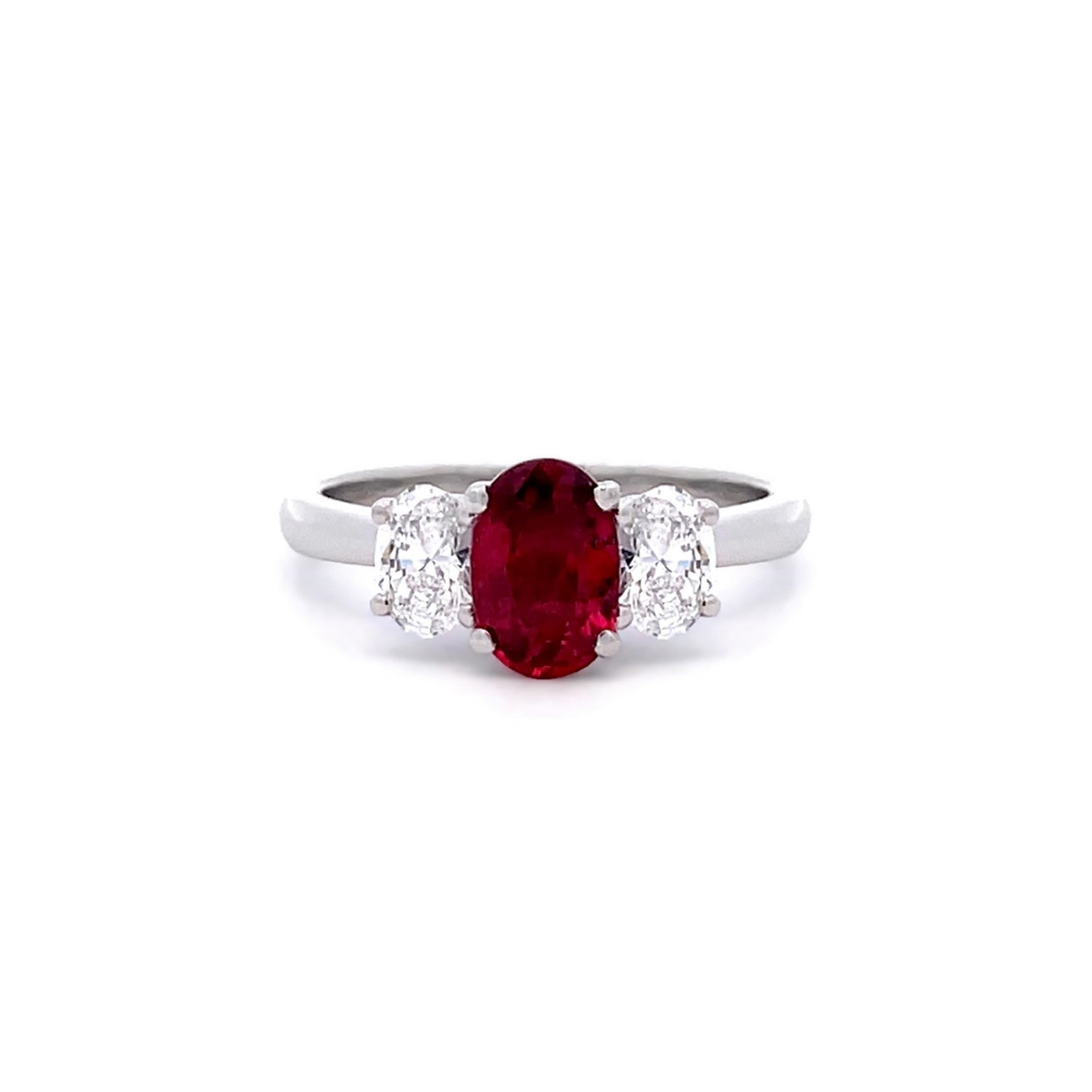 Lotus: Oval Cut Ruby and Diamond Three Stone Ring – The Village Goldsmith
