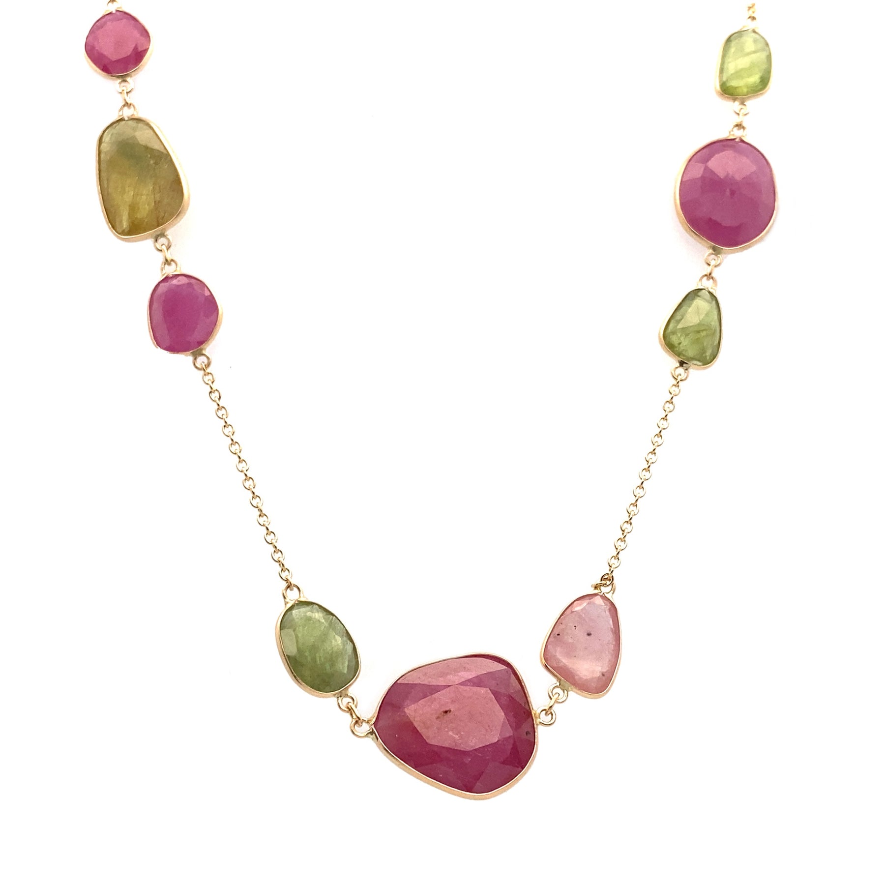 Pink and Green Sapphire Polki Necklace in Yellow Gold | 78.00ctw – The ...