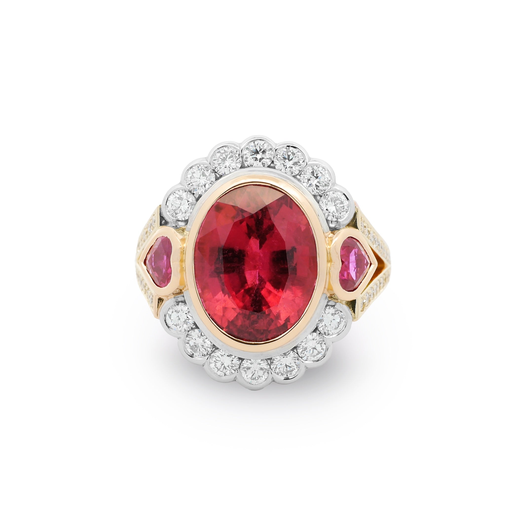 Queen of Hearts: Rubellite Halo Ring in Yellow Gold | 7.29ct – The ...